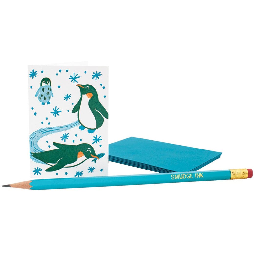 Mini Playful Penguins Enclosure Card | Letterpress | Smudge Ink