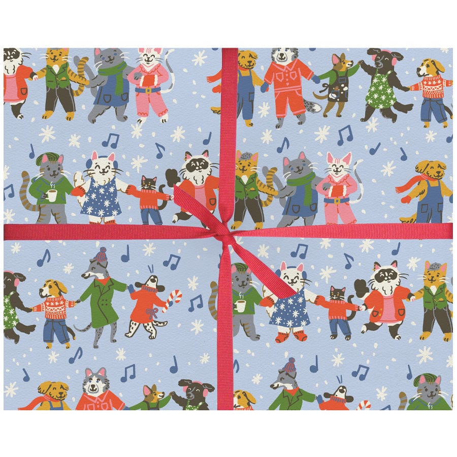 Caroling Cats & Dogs Gift Wrap | Wrapping Paper | Smudge Ink