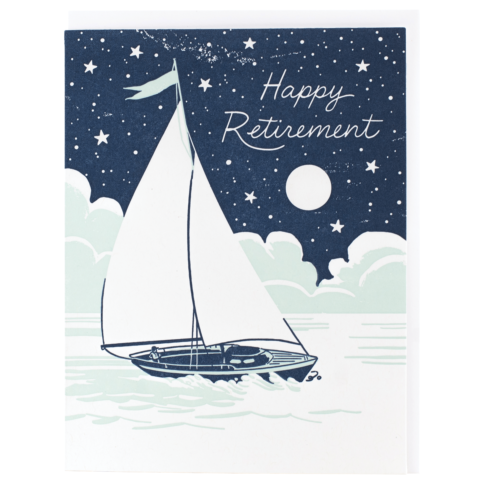 Nighttime Sailboat Retirement Card | Letterpress Cards | Smudge Ink